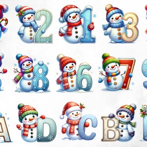 Snowman Alphabet With Numbers Clipart, Christmas Alphabet, Winter ...