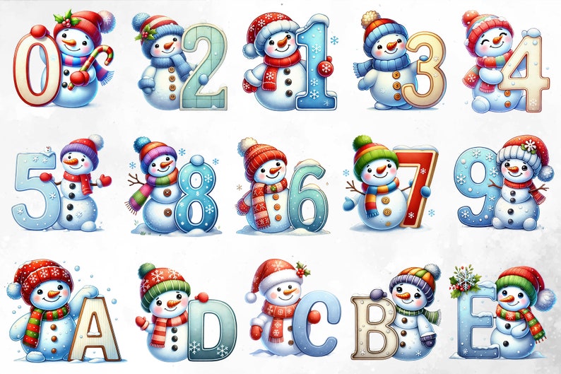 Snowman Alphabet With Numbers Clipart, Christmas Alphabet, Winter ...