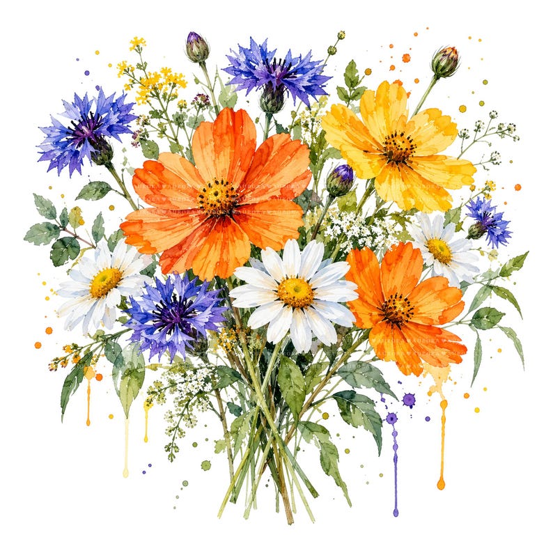 36 Watercolor Wildflower Clipart Bundle, Floral Bouquet PNG, Botanical ...
