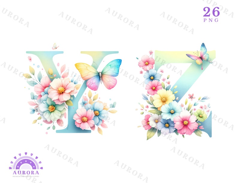 Watercolor Floral Alphabet Clipart, Pastel Flower Letters PNG, Spring ...
