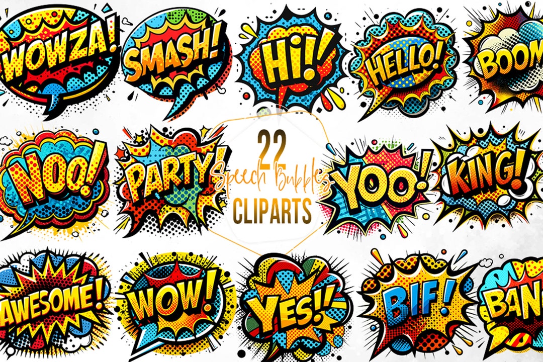 22 Comic Style Speech Bubbles Clipart, Comic Text Sublimation Png ...