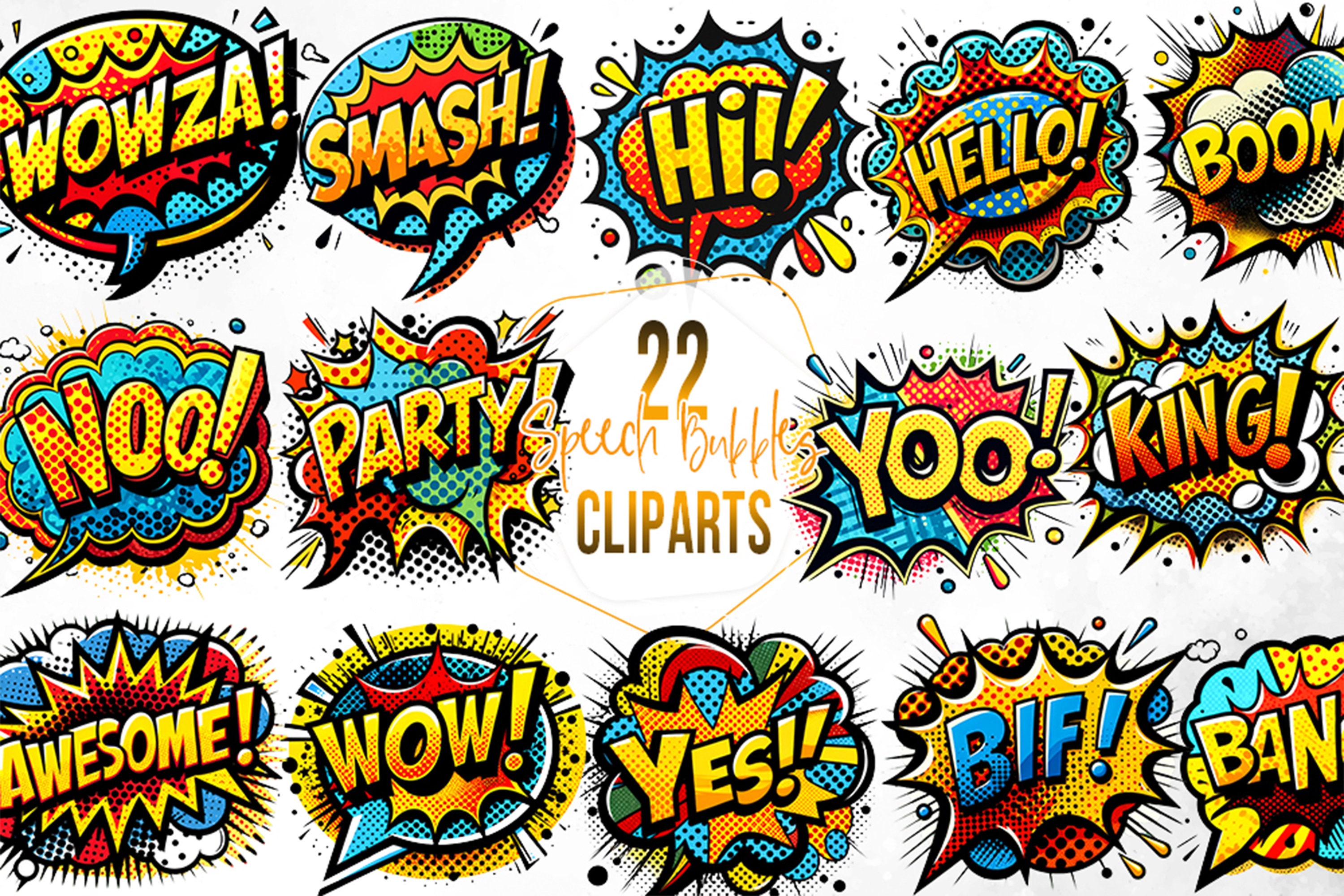 22 Comic Style Speech Bubbles Clipart, Comic Text Sublimation Png ...