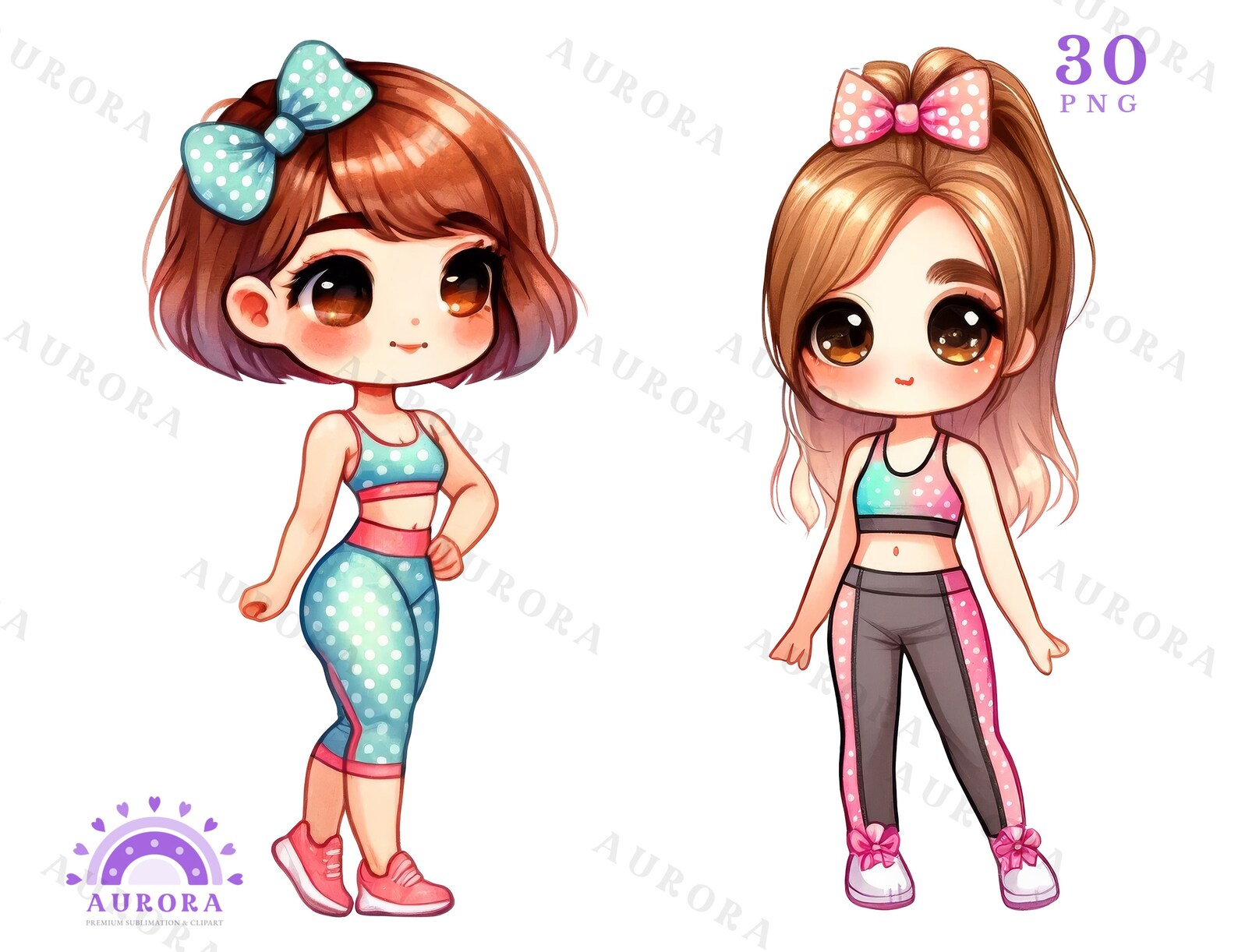 Chibi Fitness Girl Clipart, Chibi Gym Girls, Fitness Chibi Girls ...