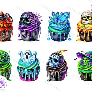 50 Halloween Cupcake Clipart Bundle, Creepy Halloween Sublimation PNG ...