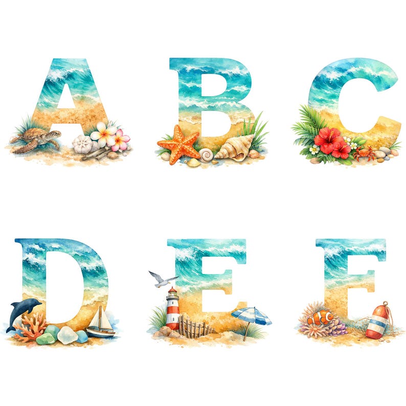 36 Summer Beach Alphabet Letters PNG Bundle, Sublimation Clipart ...