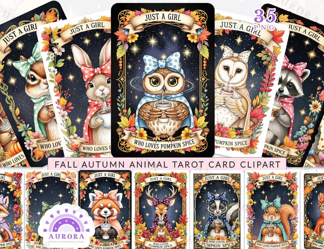 Fall Animal Tarot Card Clipart Bundle, Autumn Woodland Animal PNG ...