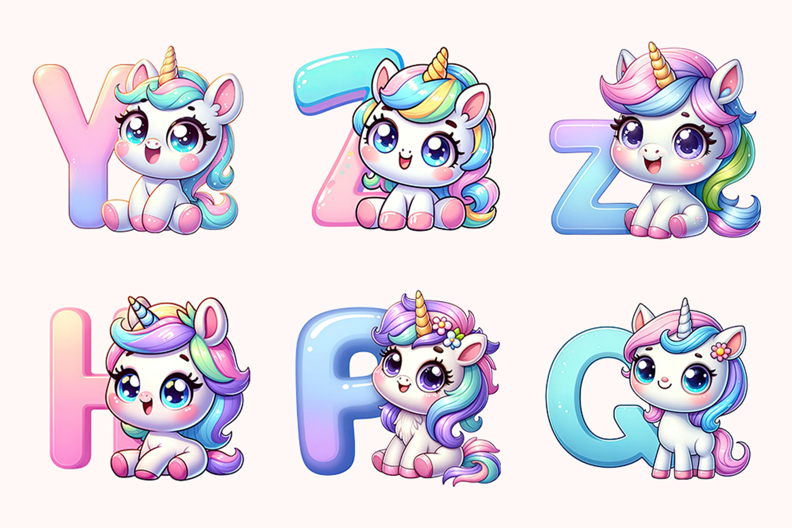 Cute Baby Unicorn Alphabet, Alphabet Clipart, Cute Unicorn PNG, Unicorn ...