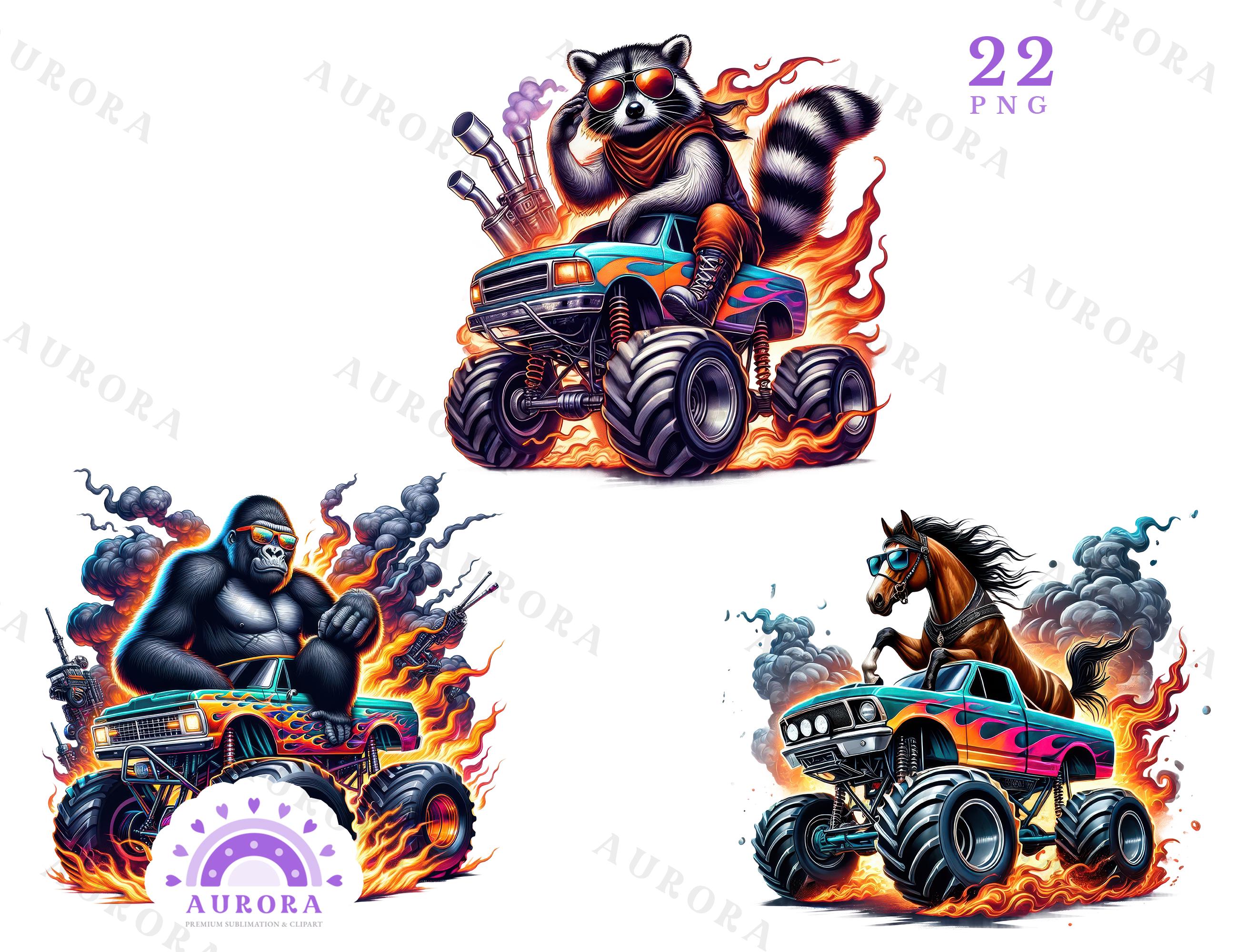 22 Monster Truck Clipart Bundle, Cool Animals Driving Trucks, Extreme ...