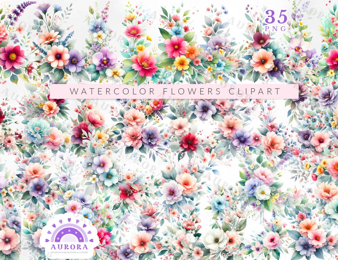 Watercolor Floral Clipart Bundle, Flower Corner Borders Bouquets ...