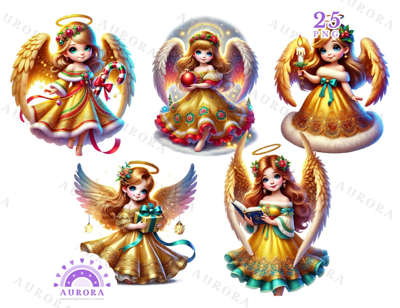25 Christmas Angel Clipart, Cute Christmas Angels Bundle, Festive Angel ...
