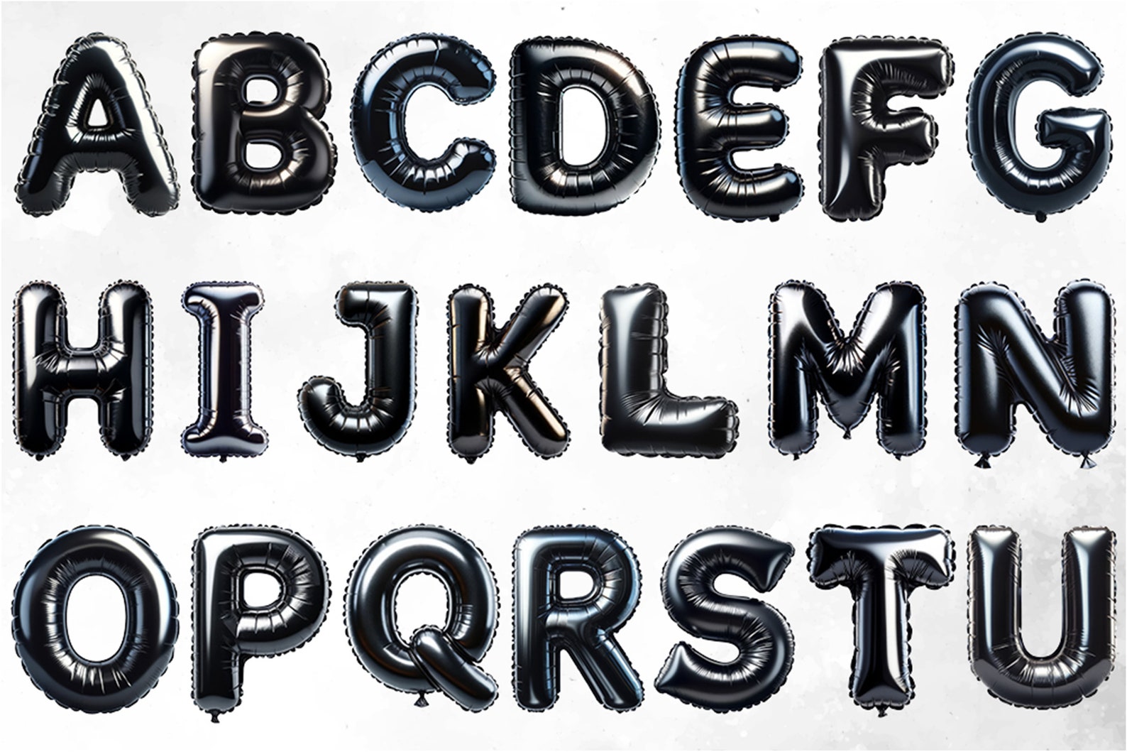 Black Foil Balloons Alphabet Clipart, Letters and Numbers for ...