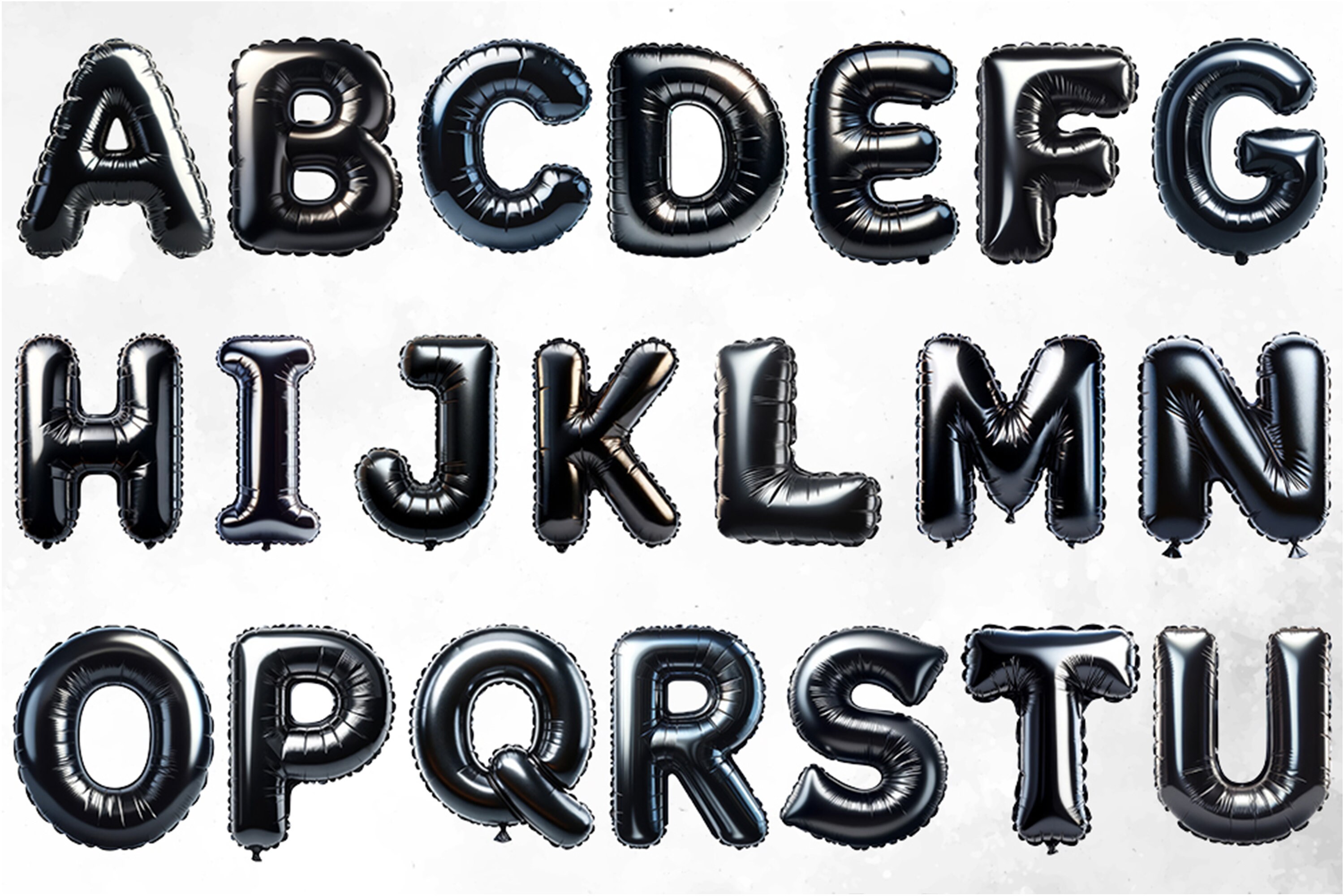 Black Foil Balloons Alphabet Clipart, Letters and Numbers for ...