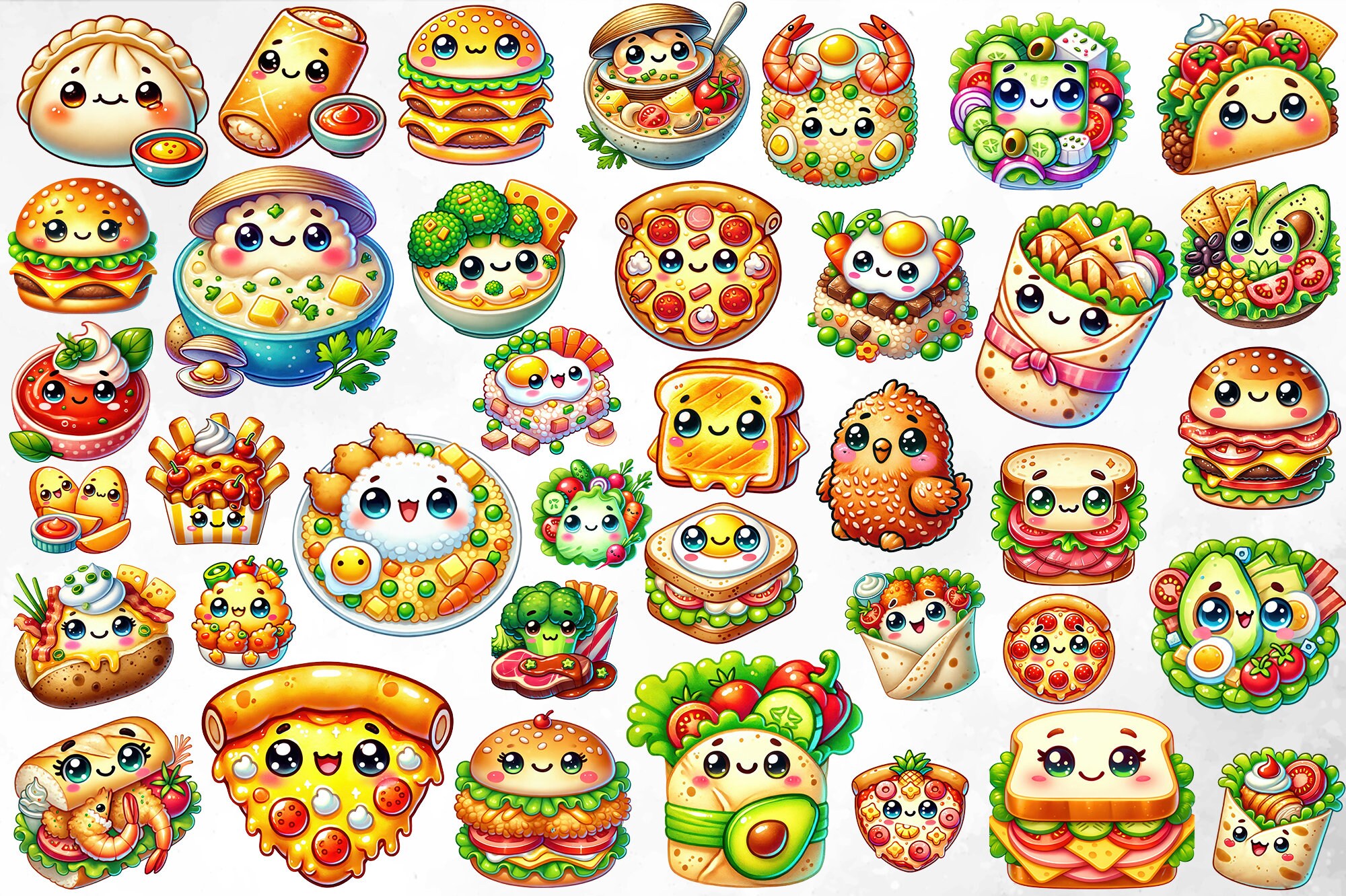 Cute Fast Food Clipart Bundle, 80+ High Resolution, Street Food Clipart ...