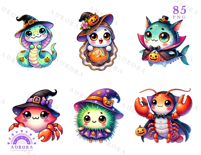 85 Watercolor Halloween Animals PNG, Spooky Zoo Animals Clipart, Witch ...