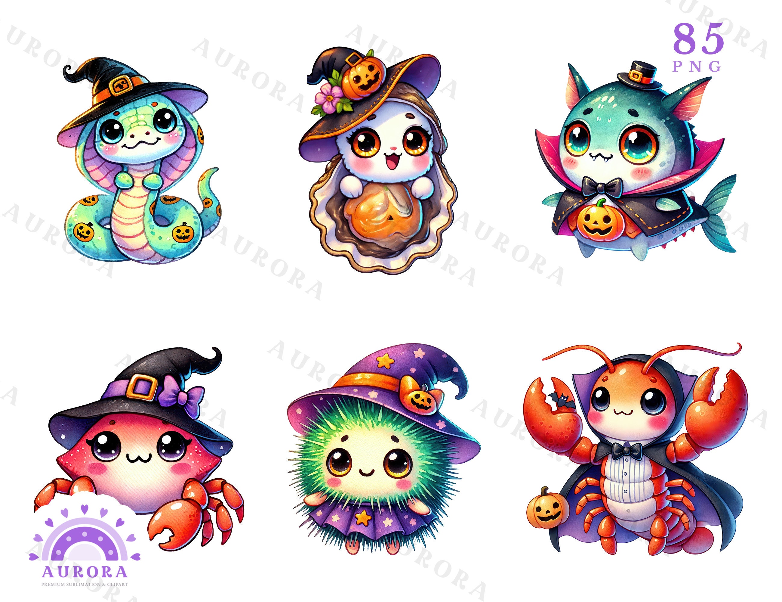 85 Watercolor Halloween Animals PNG, Spooky Zoo Animals Clipart, Witch ...