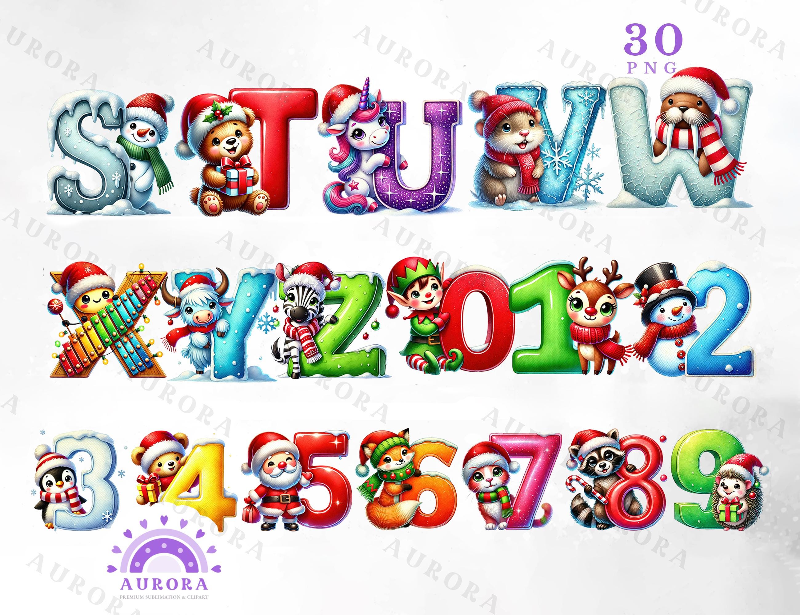 Christmas Alphabet With Number Clipart, Festive Letters & Numbers PNG ...