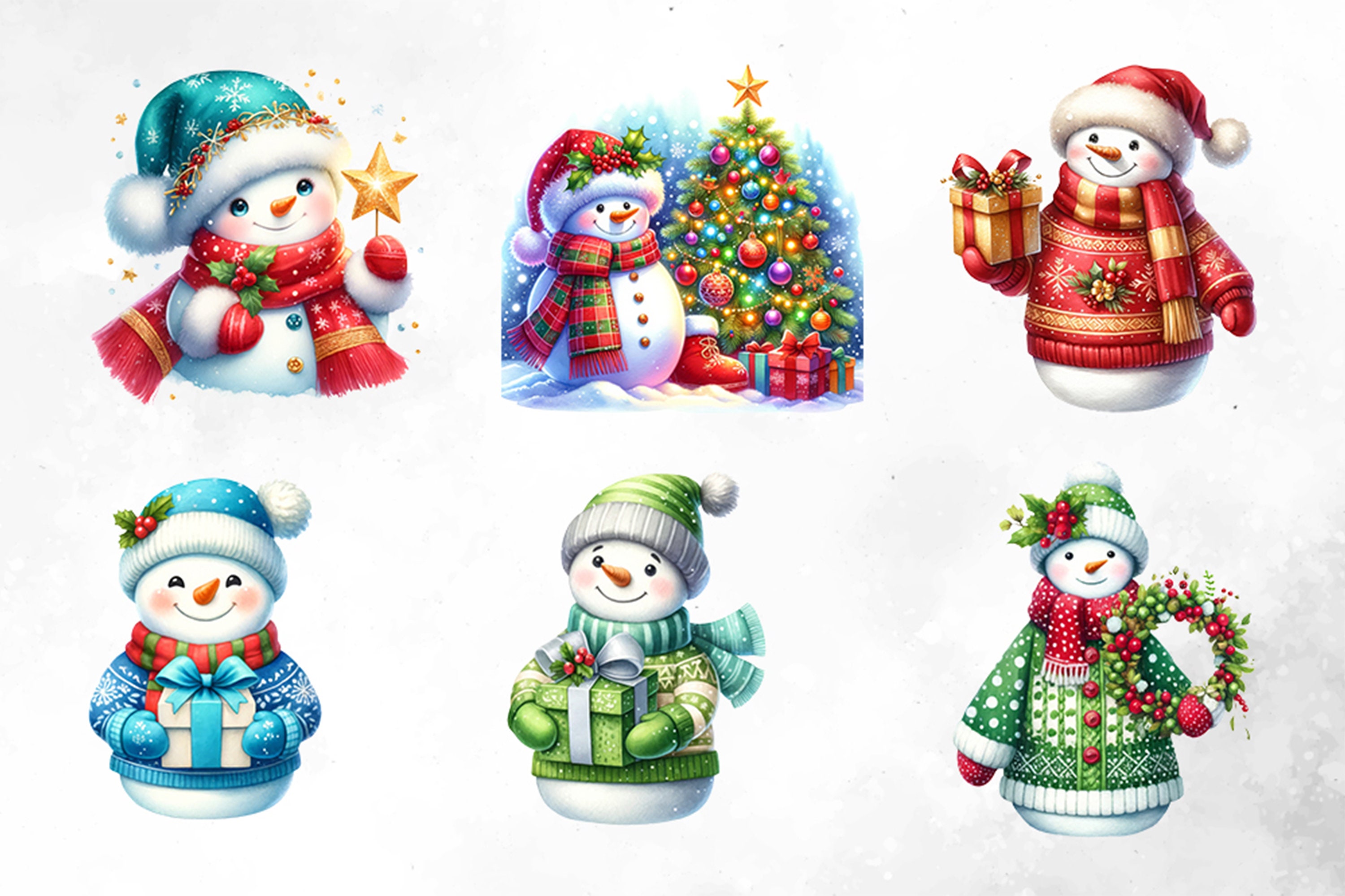 Cute Christmas Snowman Clipart, Watercolor Winter Snowman PNG, Holiday ...