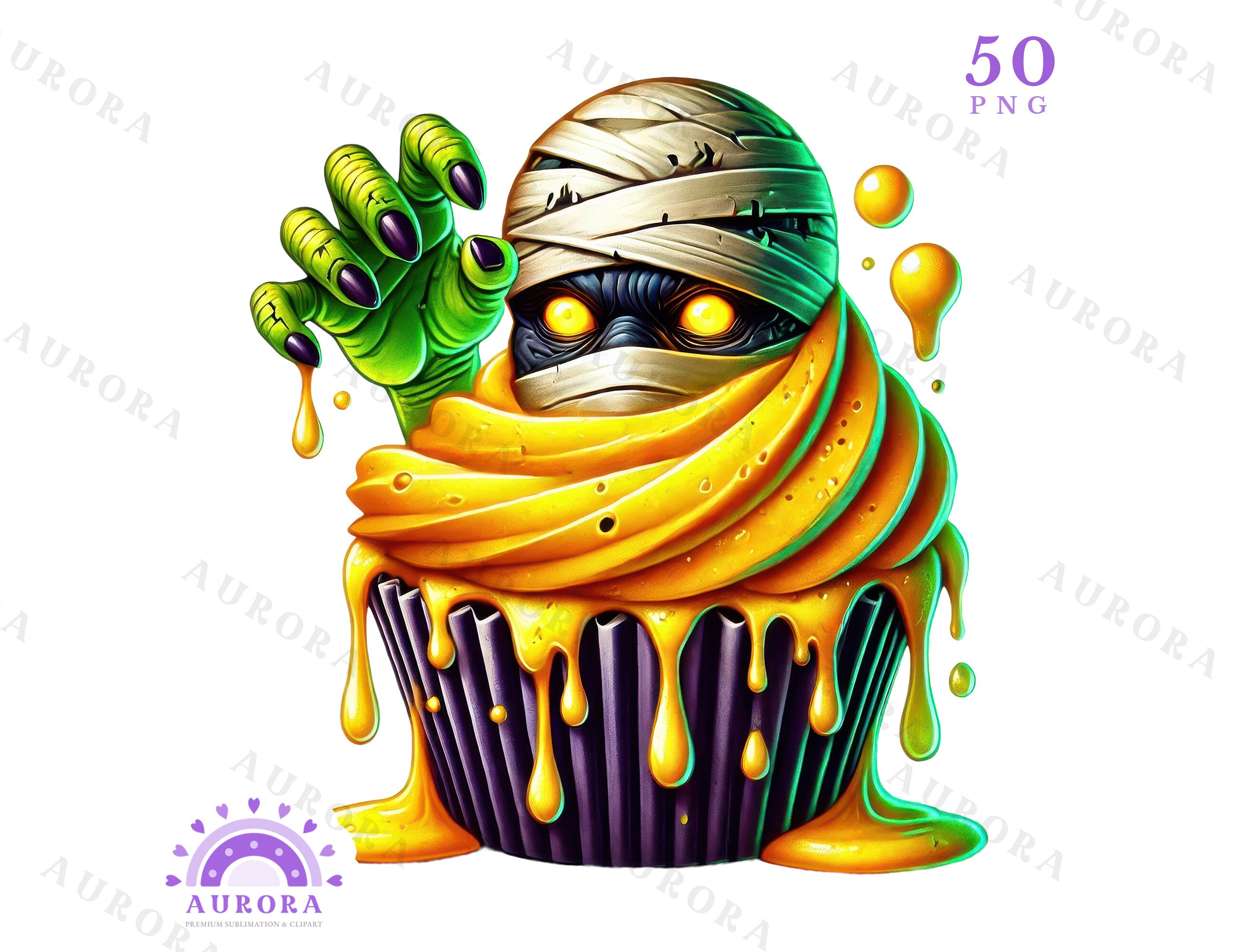 50 Halloween Cupcake Clipart Bundle, Creepy Halloween Sublimation PNG ...