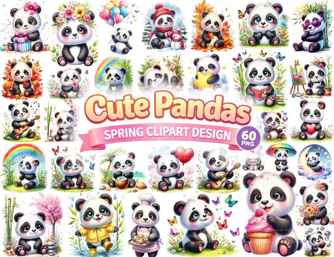 Baby Panda Clipart Bundle, Watercolor Panda PNG, Nursery Wall Art ...