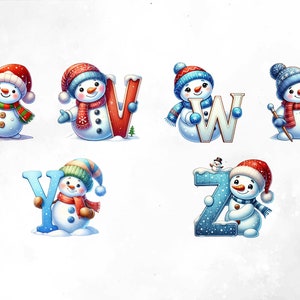 Snowman Alphabet With Numbers Clipart, Christmas Alphabet, Winter ...