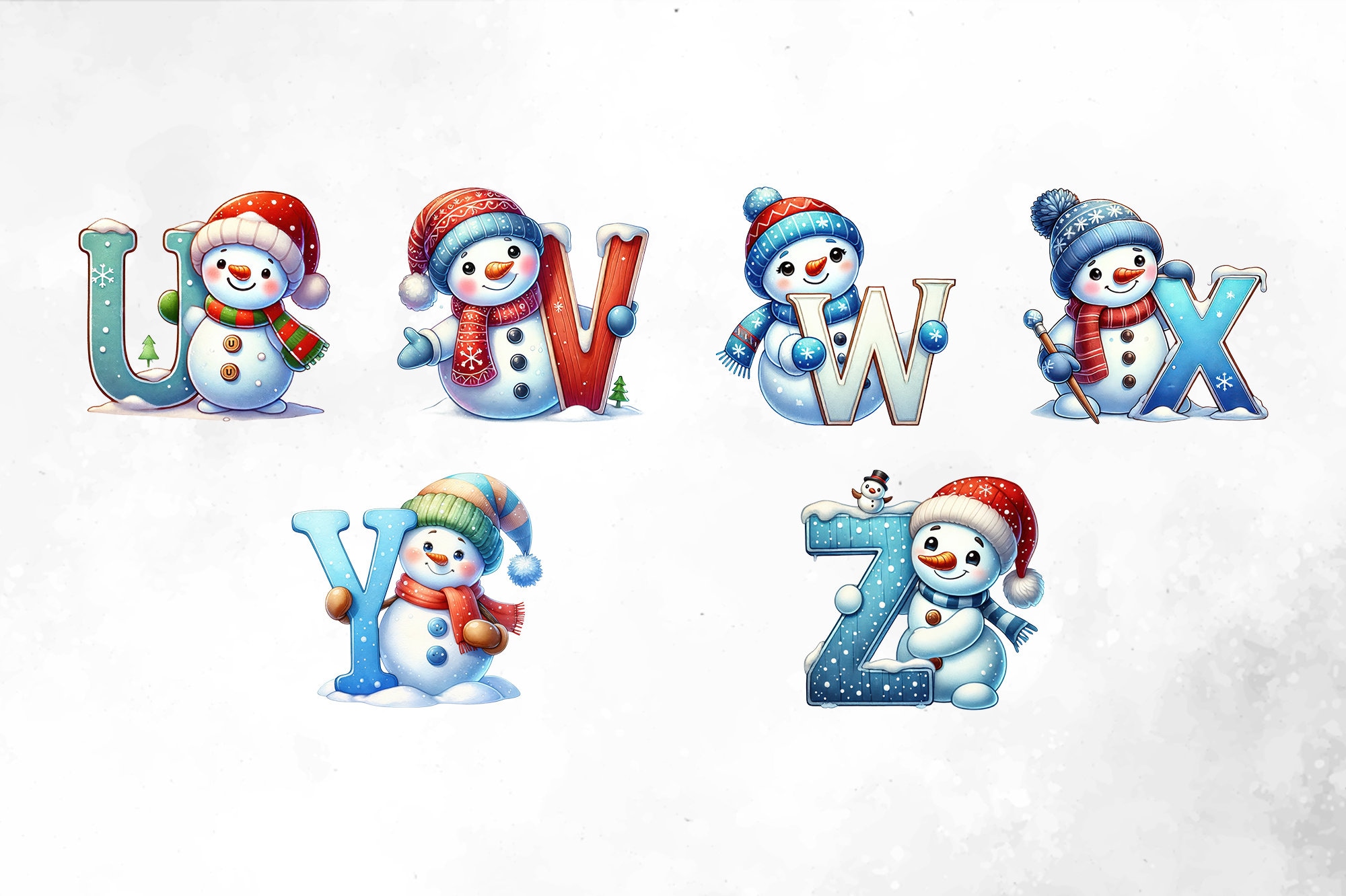 Snowman Alphabet With Numbers Clipart, Christmas Alphabet, Winter ...