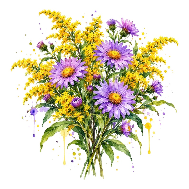 36 Watercolor Wildflower Clipart Bundle, Floral Bouquet PNG, Botanical ...