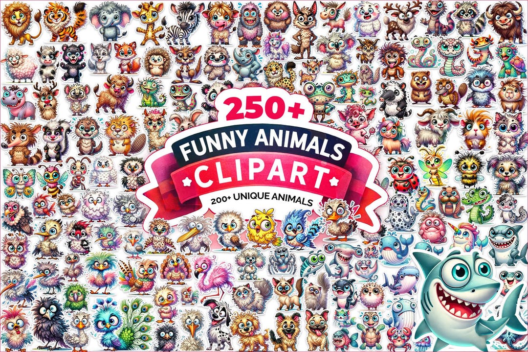 250+ Funny Animal Bundle, Cute Animal Clipart, Baby Animals Clipart ...