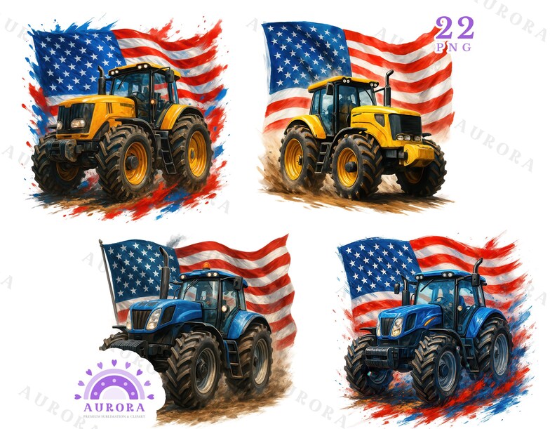 Patriotic Tractor Clipart Bundle, 4th of July PNG, American Flag ...