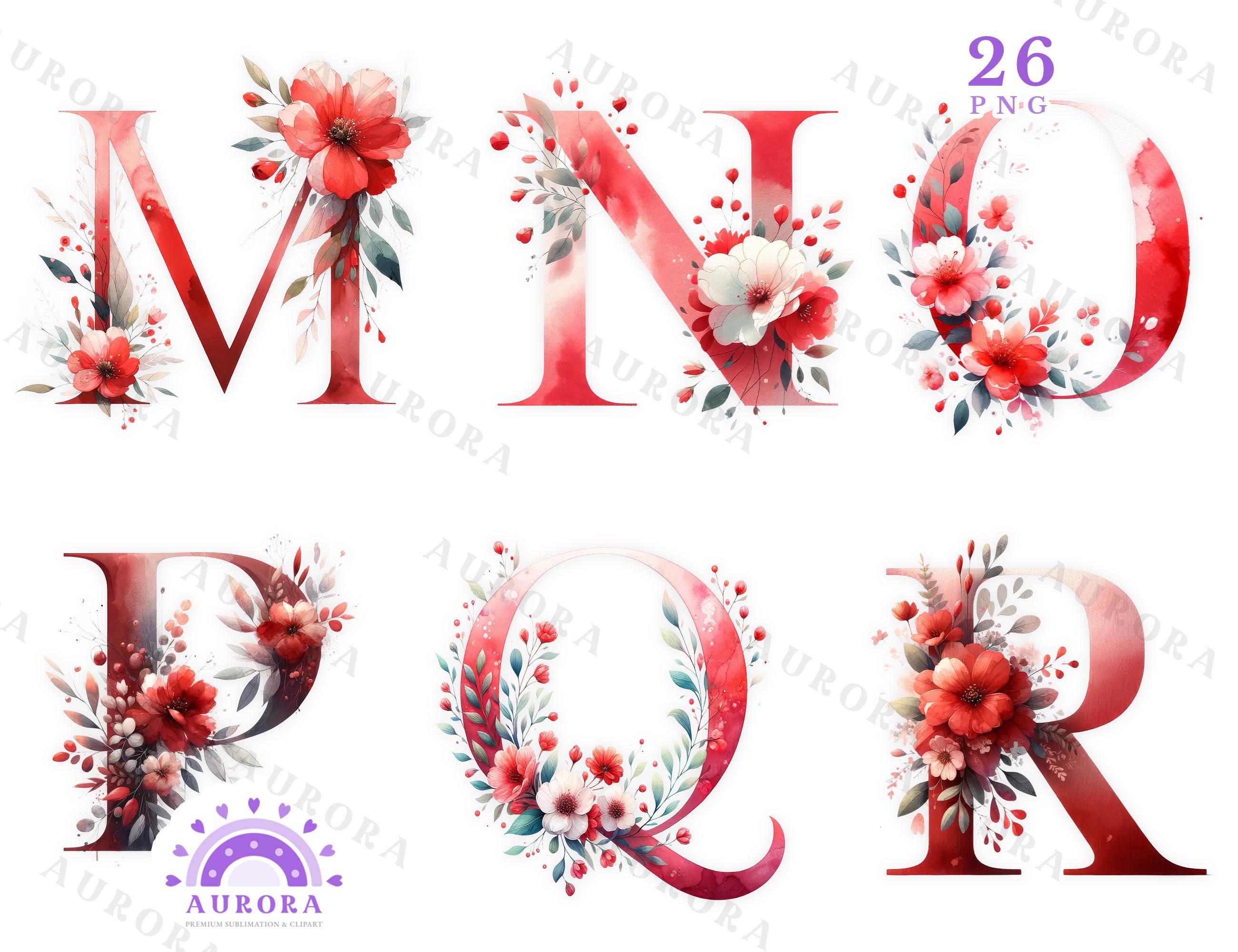 Watercolor Floral Alphabet Clipart, Spring Floral Alphabet Clipart ...