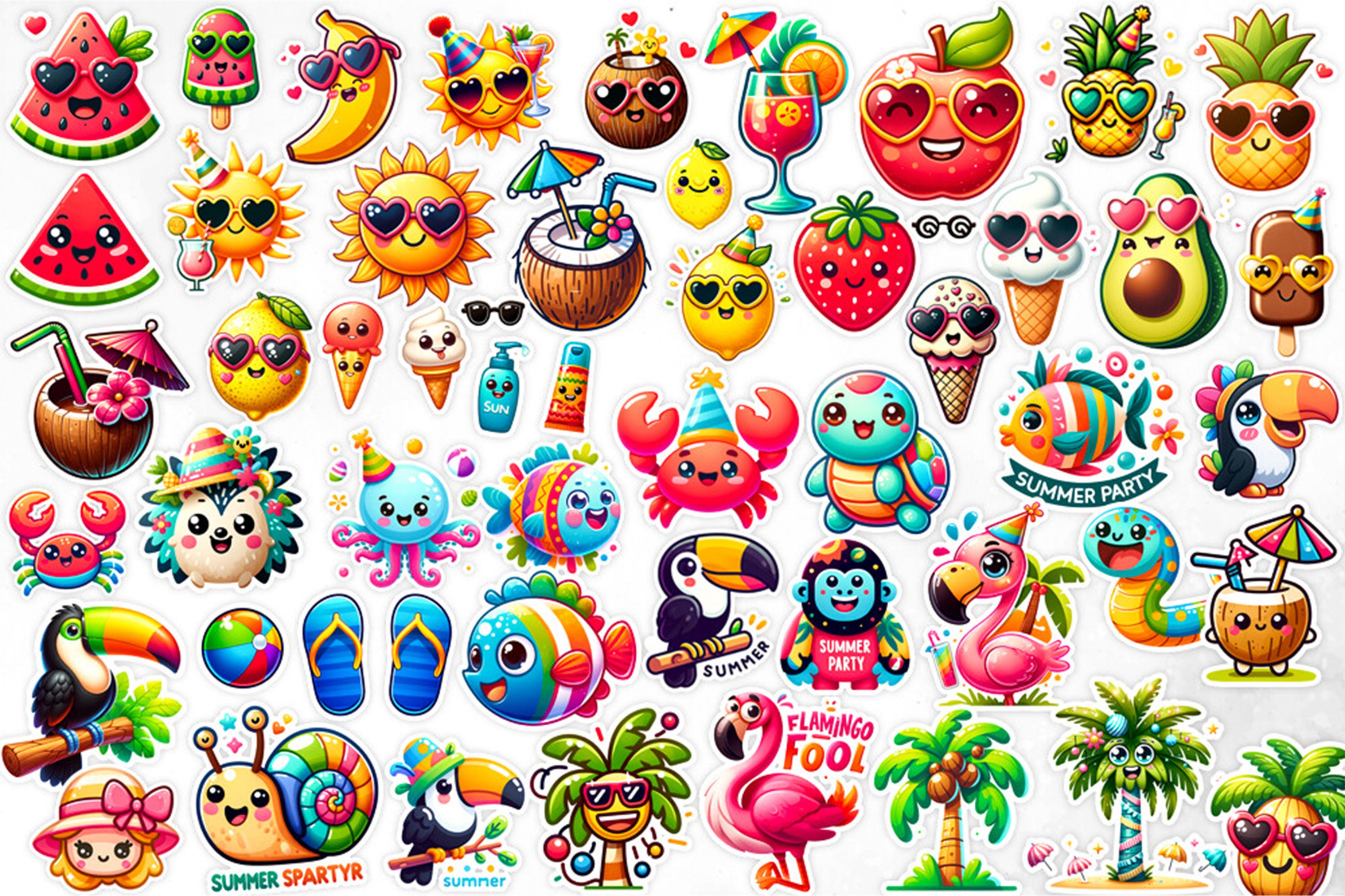 100+ Cute Summer Stickers Bundle, Tropical Beach Theme Digital Planner ...
