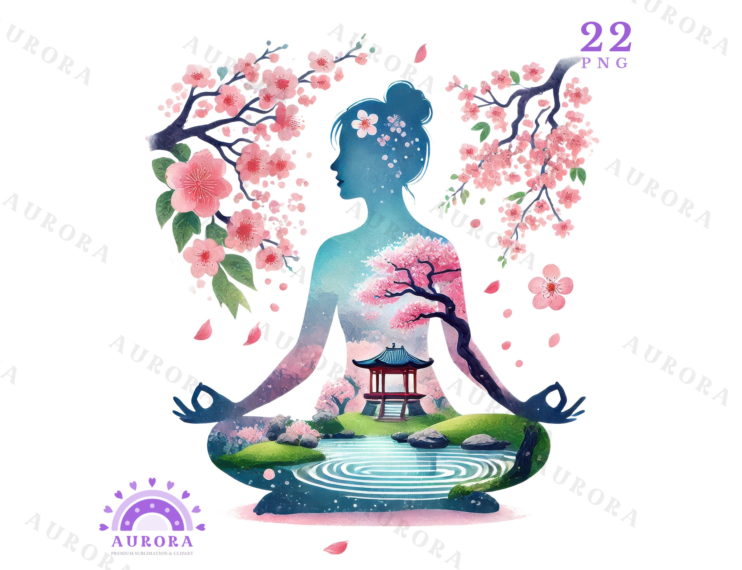 Watercolor Yoga Silhouette Clipart, Meditation Art, Flowers ...