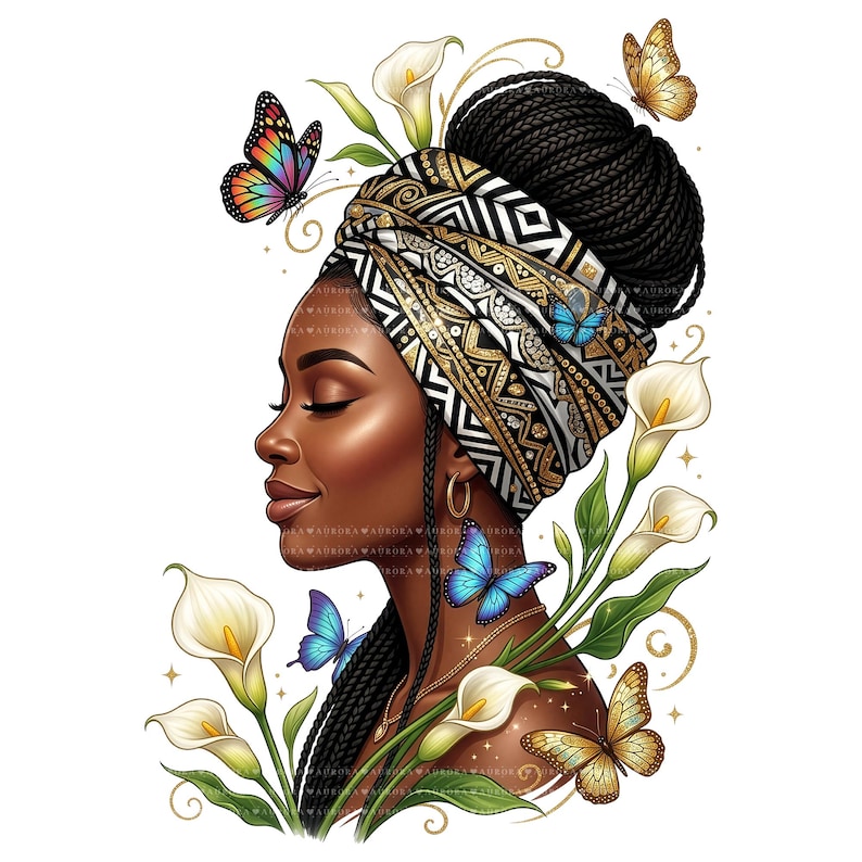 15 Black Woman Floral Butterfly Clipart, Melanin Juneteenth PNG Bundle ...