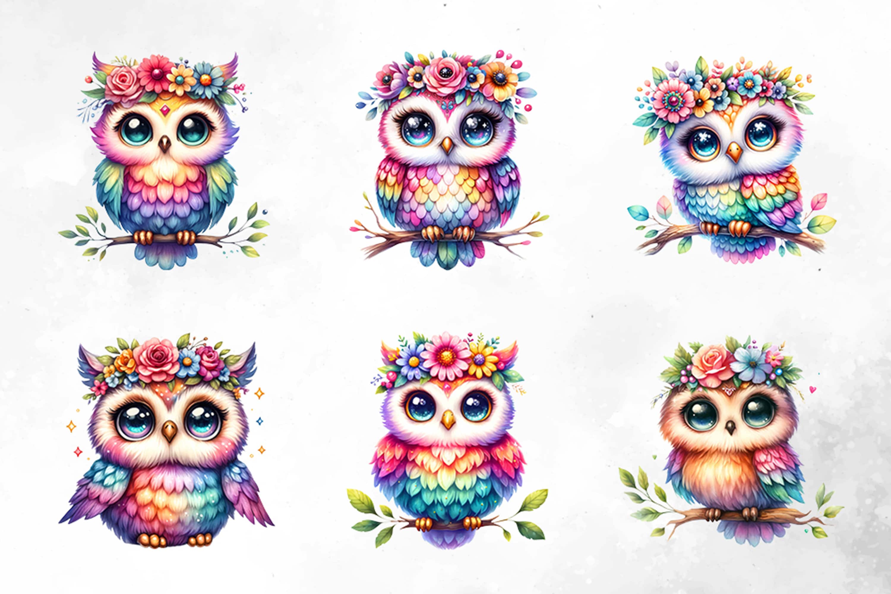 25 Pastel Owl Sublimation Clipart, Watercolor Cute Owl PNG, Colorful ...