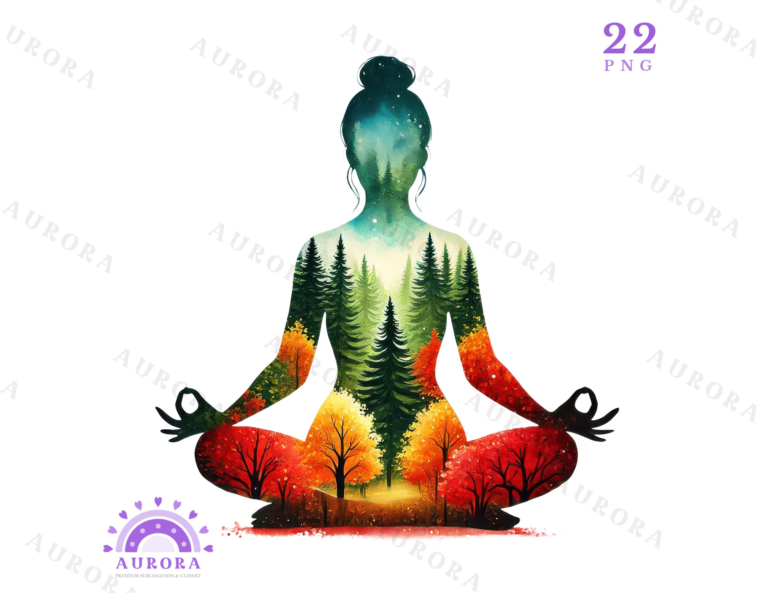 Watercolor Yoga Silhouette Clipart, Meditation Art, Flowers ...