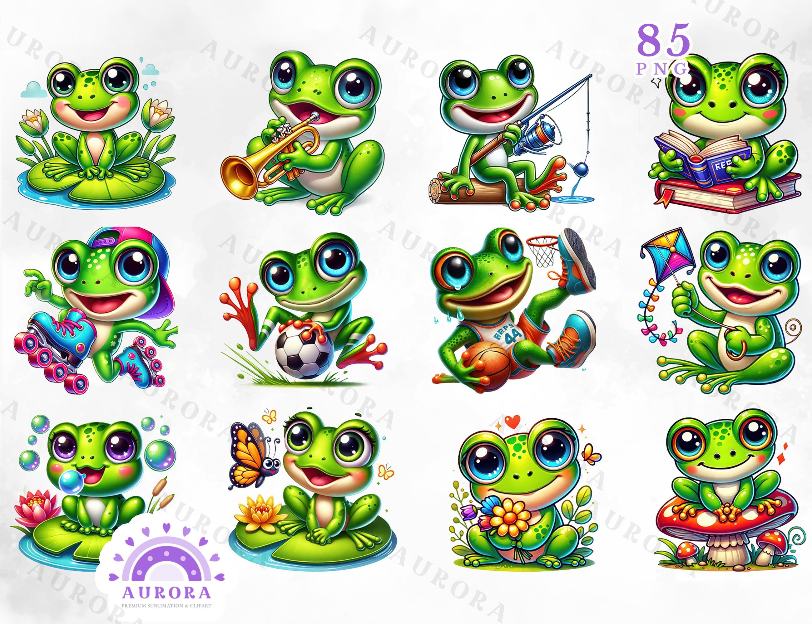 85 Cute Funny Frog Clipart Bundle, Adorable Frogs Sublimation PNG, Cute ...