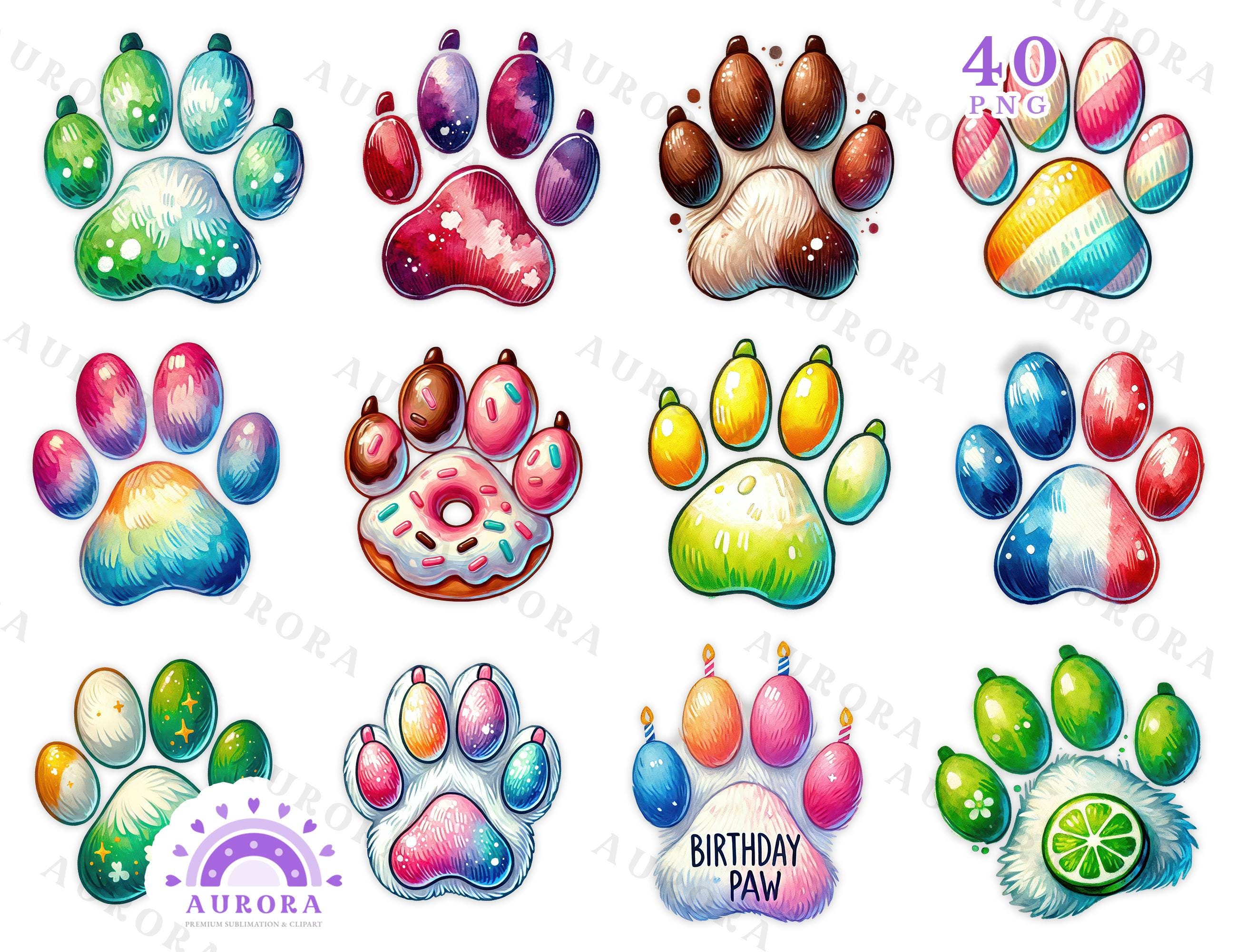 Colorful Paw Print Clipart, Animal Footprints PNG, Watercolor Paw ...