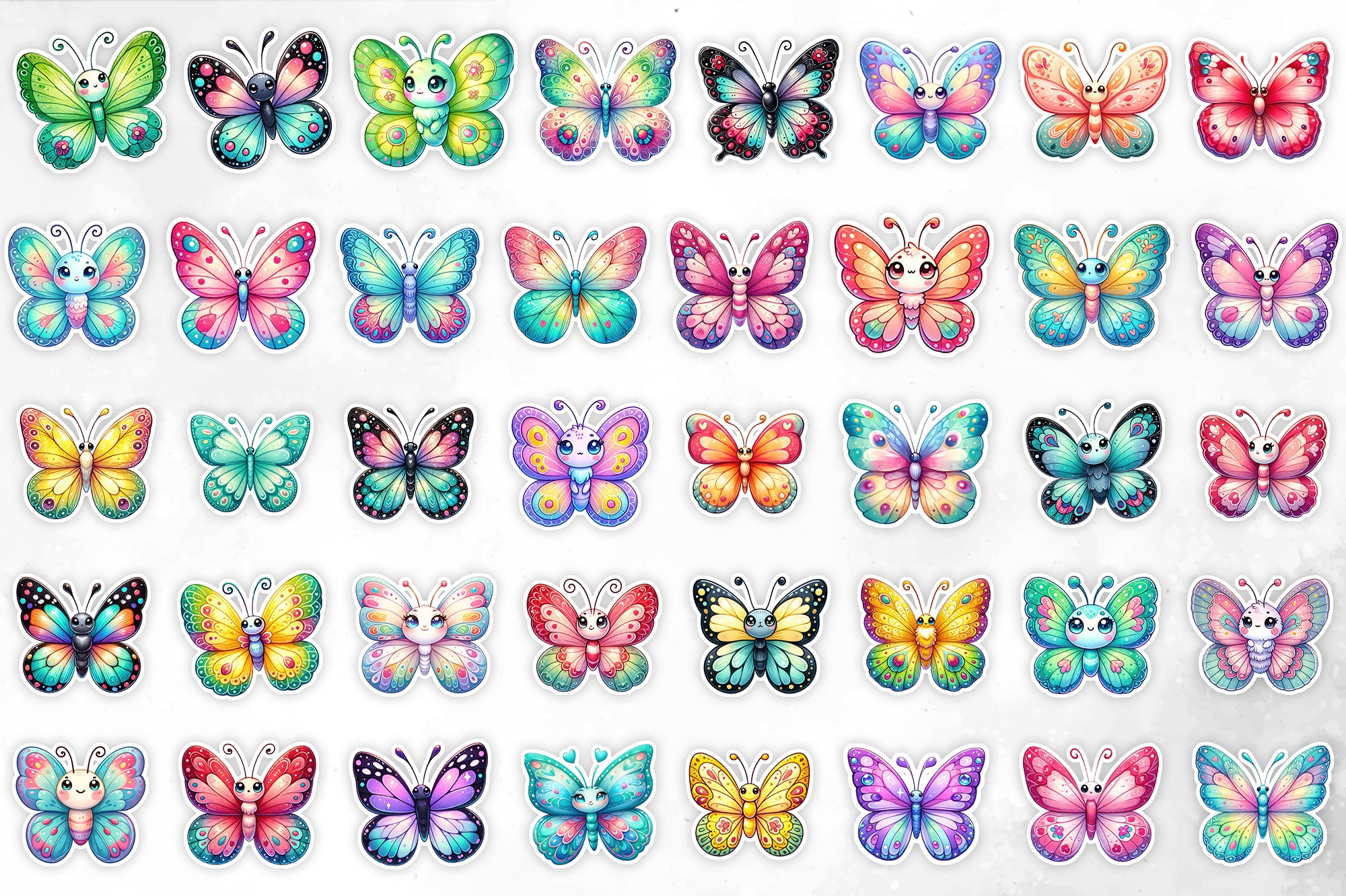 100 Kawaii Butterfly Clipart Set, Cute Pastel Butterflies Stickers ...
