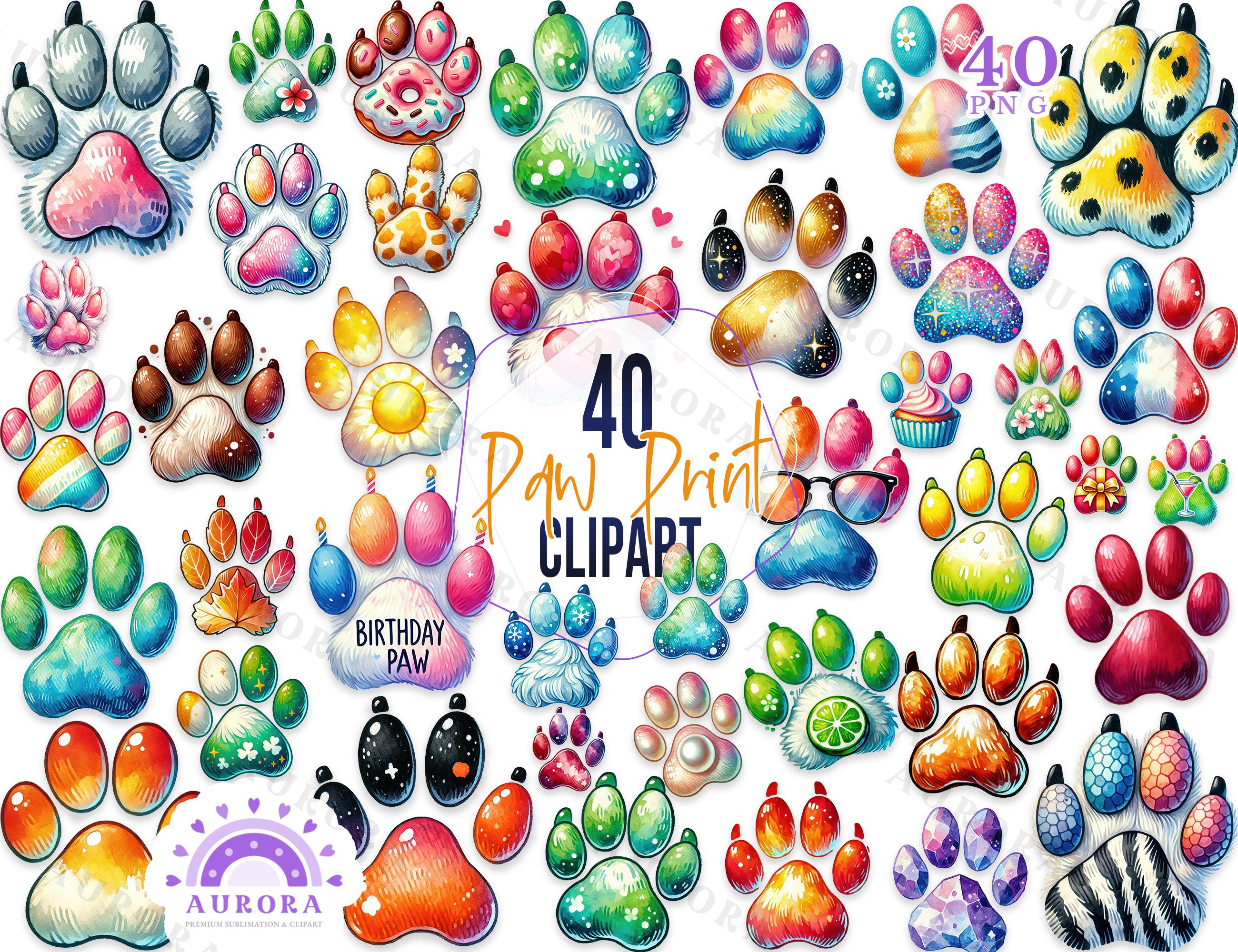 Colorful Paw Print Clipart, Animal Footprints PNG, Watercolor Paw ...