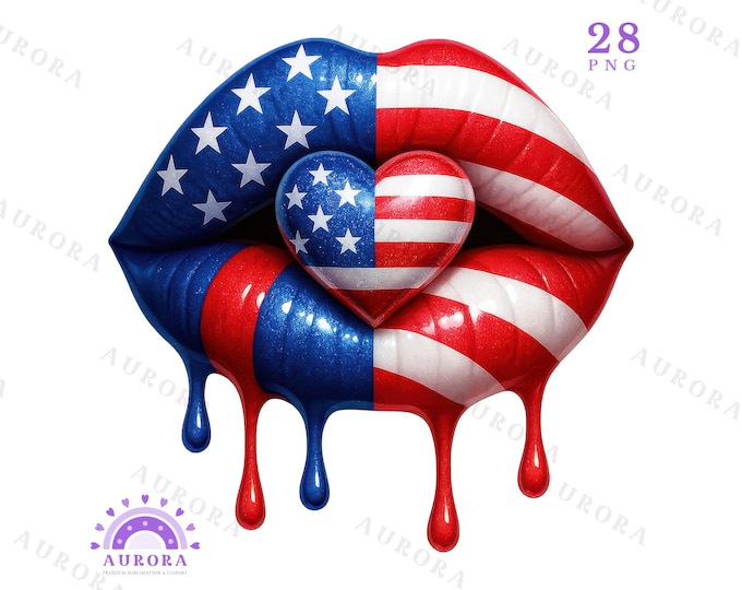 Patriotic American Flag Lips PNG Clipart-red White Blue Lips Art-4th of ...