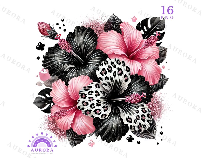 Pink Leopard Hibiscus PNG: Tropical Flower Clipart (digital Download ...
