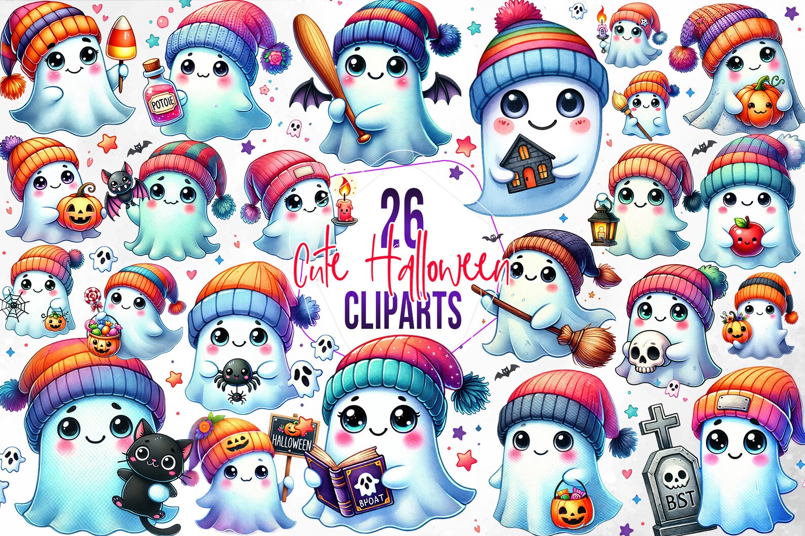 26 Cute Halloween Ghost Clipart, Boo Ghosts, Spooky Halloween ...