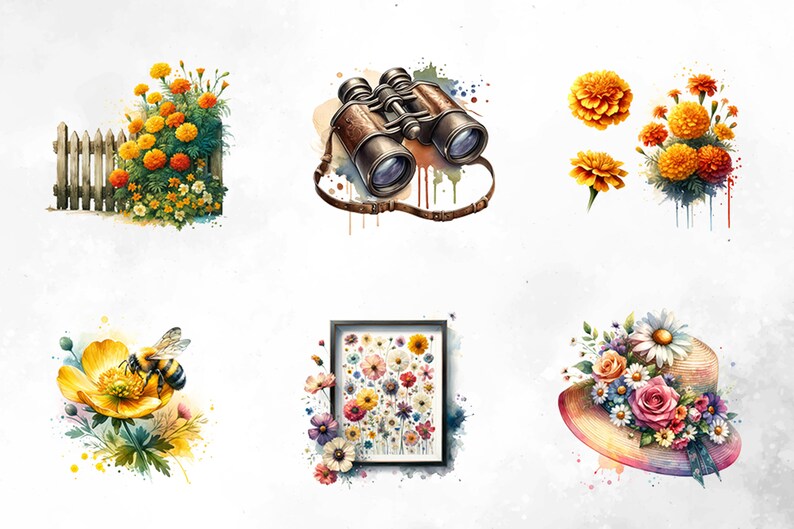 38 Watercolor Floral Summer Clipart Bundle, Summer Flowers PNG, Yellow ...