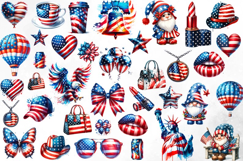 120+ Watercolor 4th of July Clipart Bundle, Patriotic Sublimation PNG ...