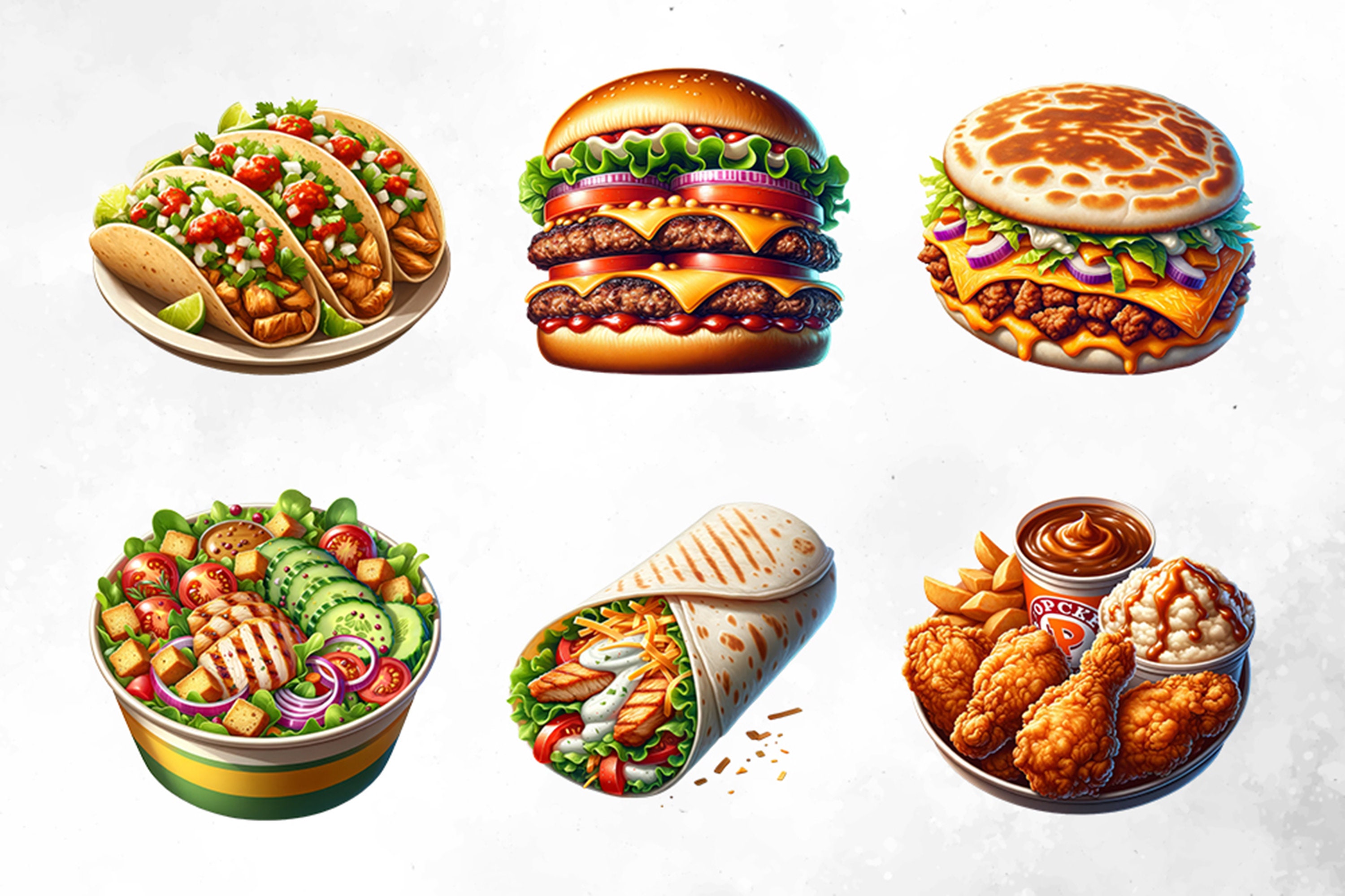 Watercolor Fast Foods Clipart, Quick Serve Meal Graphics, Burger, Pizza ...