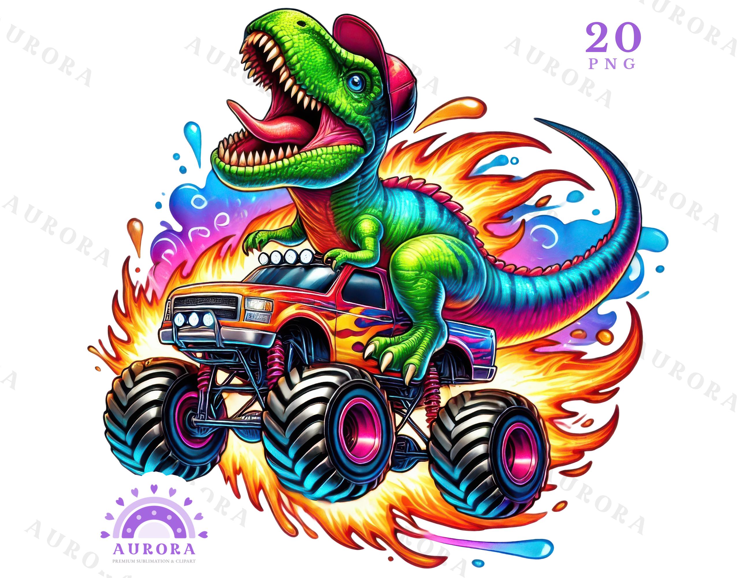 T-rex Dinosaur Monster Truck Sublimation PNG, Extreme Vehicle Clipart ...