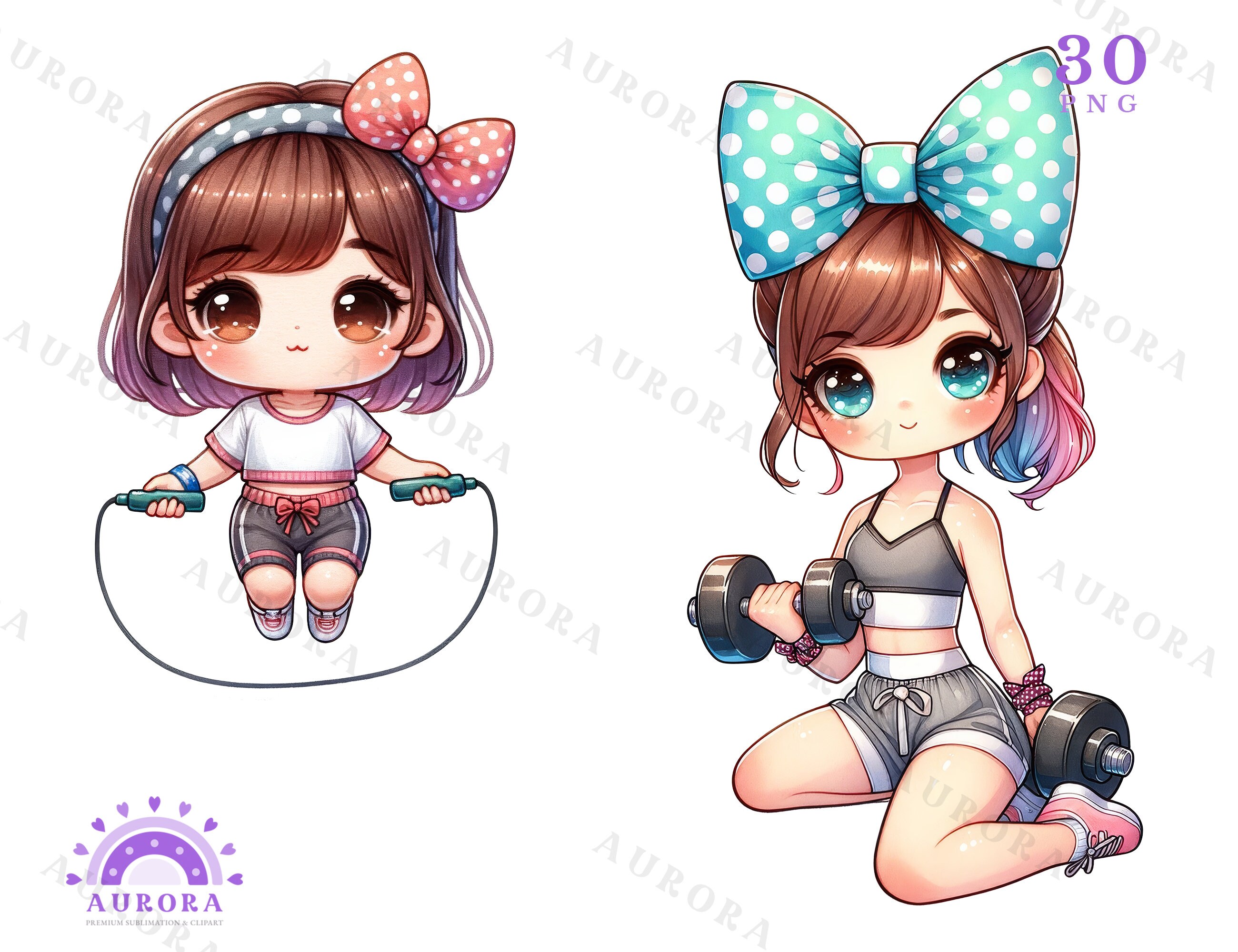 Chibi Fitness Girl Clipart, Chibi Gym Girls, Fitness Chibi Girls ...