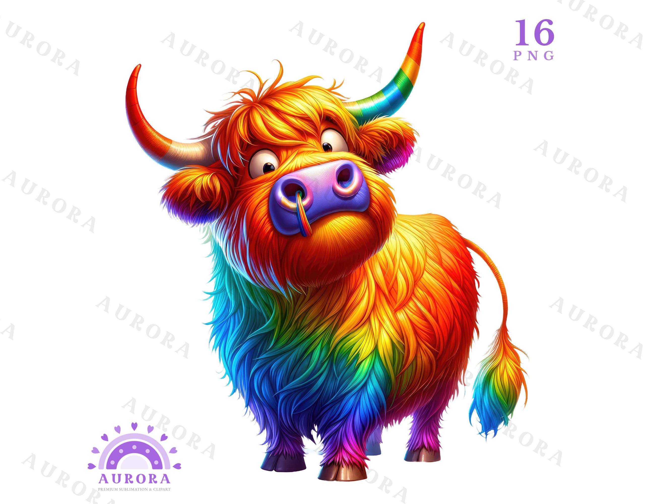 Rainbow Animal Clipart Bundle, Colorful Animals PNG, Highland Cow ...