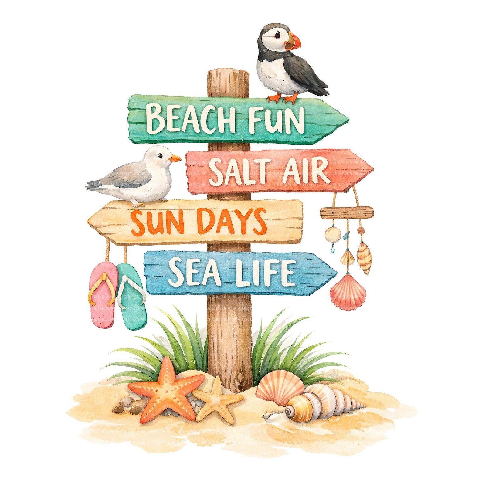 28 Beach Signpost Clipart Bundle, Coastal Summer Watercolor PNG ...