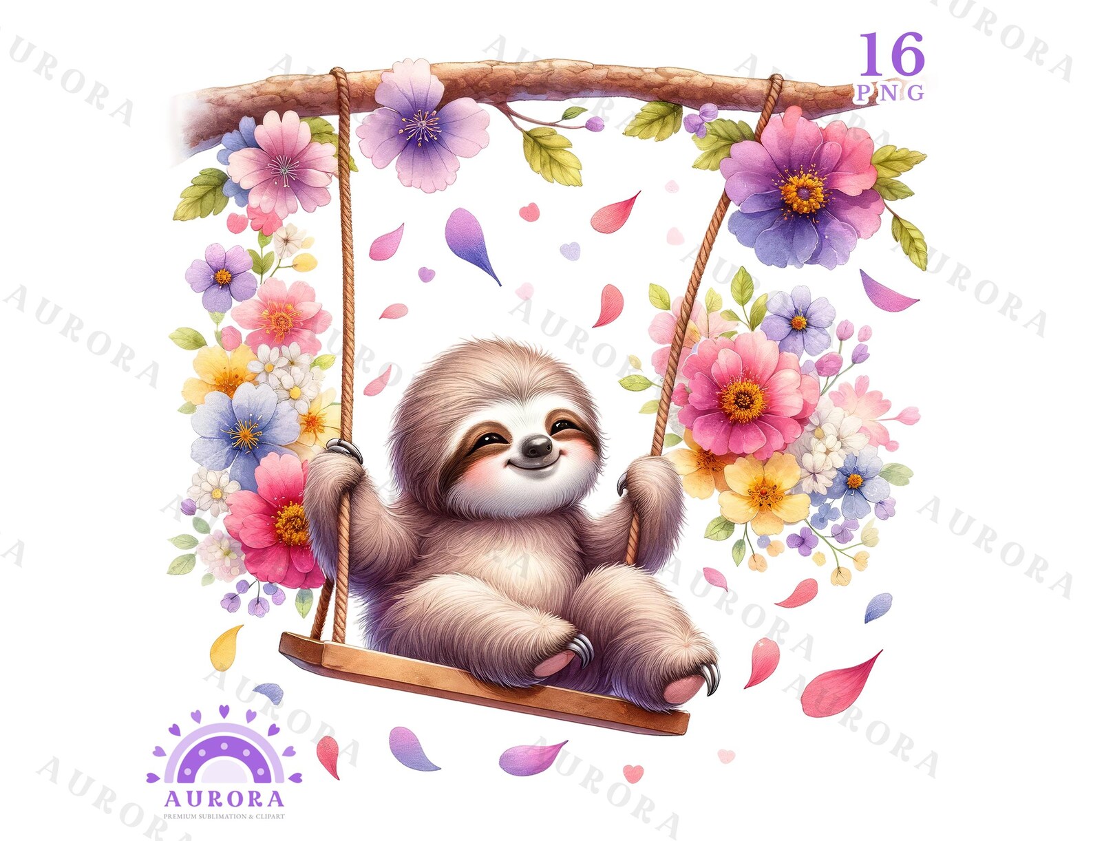 Watercolor Spring Floral Sloth Clipart, Cute Sloth With Flowers PNG ...