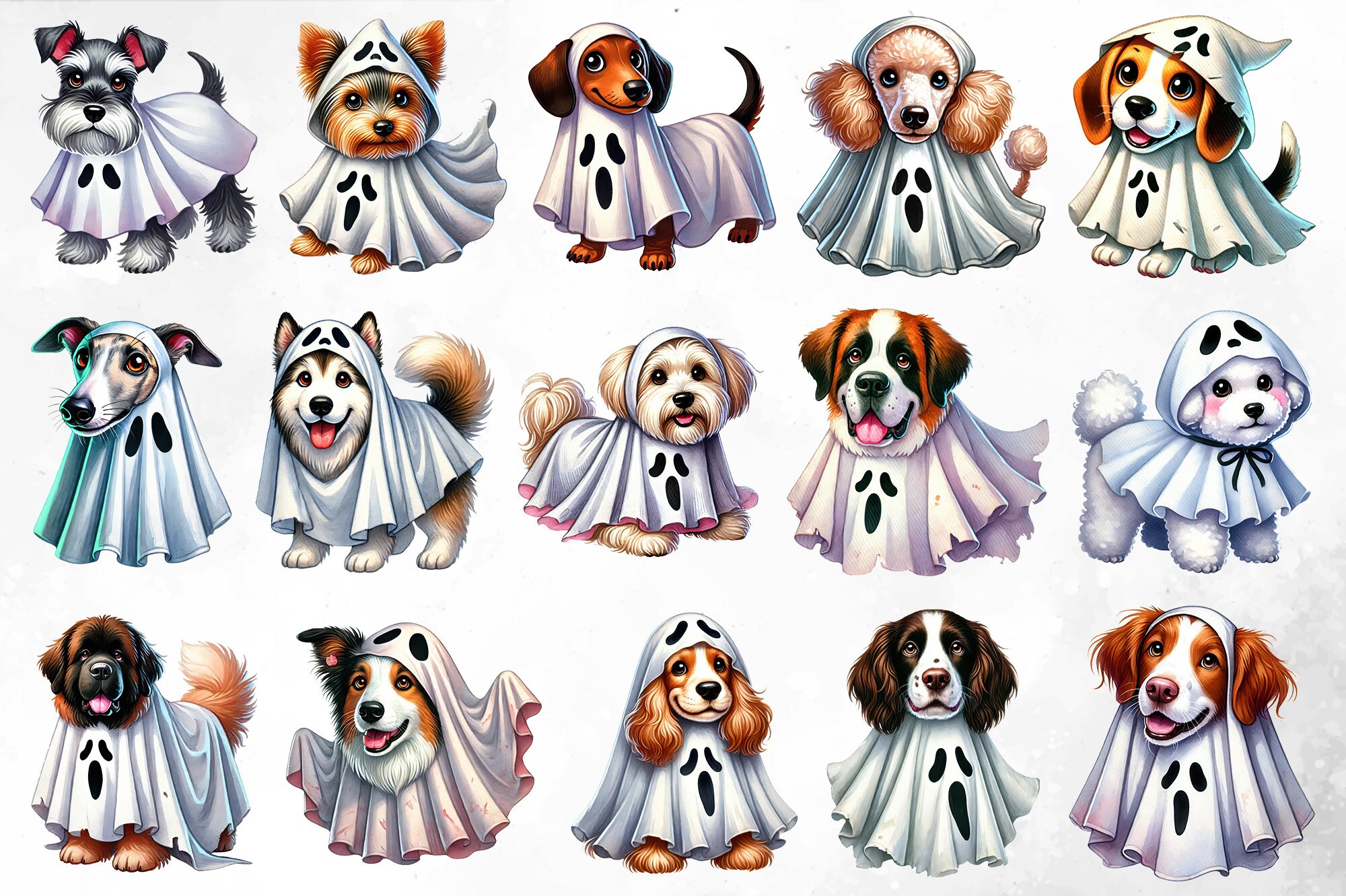 100+ Halloween Dog Ghost Clipart Bundle, Cute Watercolor Dogs in Ghost ...